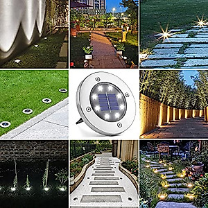 SEVNNES Solar Ground Light 12 Packs, Solar Ground Light Outdoor Waterproof 8 LED Disk Lights for Yard Landscape Lawn Walkway Garden(Cold White)