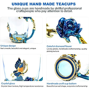 DasyFly Birthday Gifts For Women,Butterfly Flower Glass Tea Cup Sky Blue Rose Coffee Mug For Women Mom Wife Sister Coworker Female Friend on Anniversary Valentines Mothers day Christmas Presents