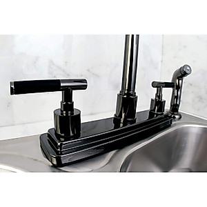 Kingston Brass NS8790DKLSP Water Onyx 8 inch Centerset Kitchen Faucet with Lever Handle and Matching Side Sprayer, Black Stainless Steel
