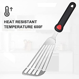 KSENDALO 13.15" Fish Spatula with Stainless Steel Blade Flexible Slotted Thin Fish Turner with a Silicone Handle Easier For Cooking Flipping Frying Grilling Egg Fish Meat or more