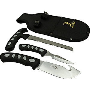 Elk Ridge - Outdoors 3-PC Hunting Knife Set - Satin Finish Stainless Steel Blades, Black Nylon Fiber Handles, Includes Combo Sheath - Hunting, Camping, Survival - ER-252