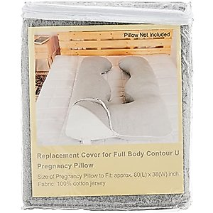 Lavish Home Full Body Pillow Cover- U-Shaped 100% Cotton Jersey Replacement Pillowcase, Removeable with Zipper for Pregnancy/Body Pillows (Gray)