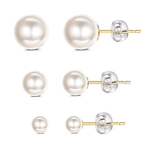 Sllaiss 925 Sterling Silver Austria Pearl Earrings 18K Gold Pink Earrings Sets Stud Earrings for Women (3 Pairs 4mm 6mm 8mm)