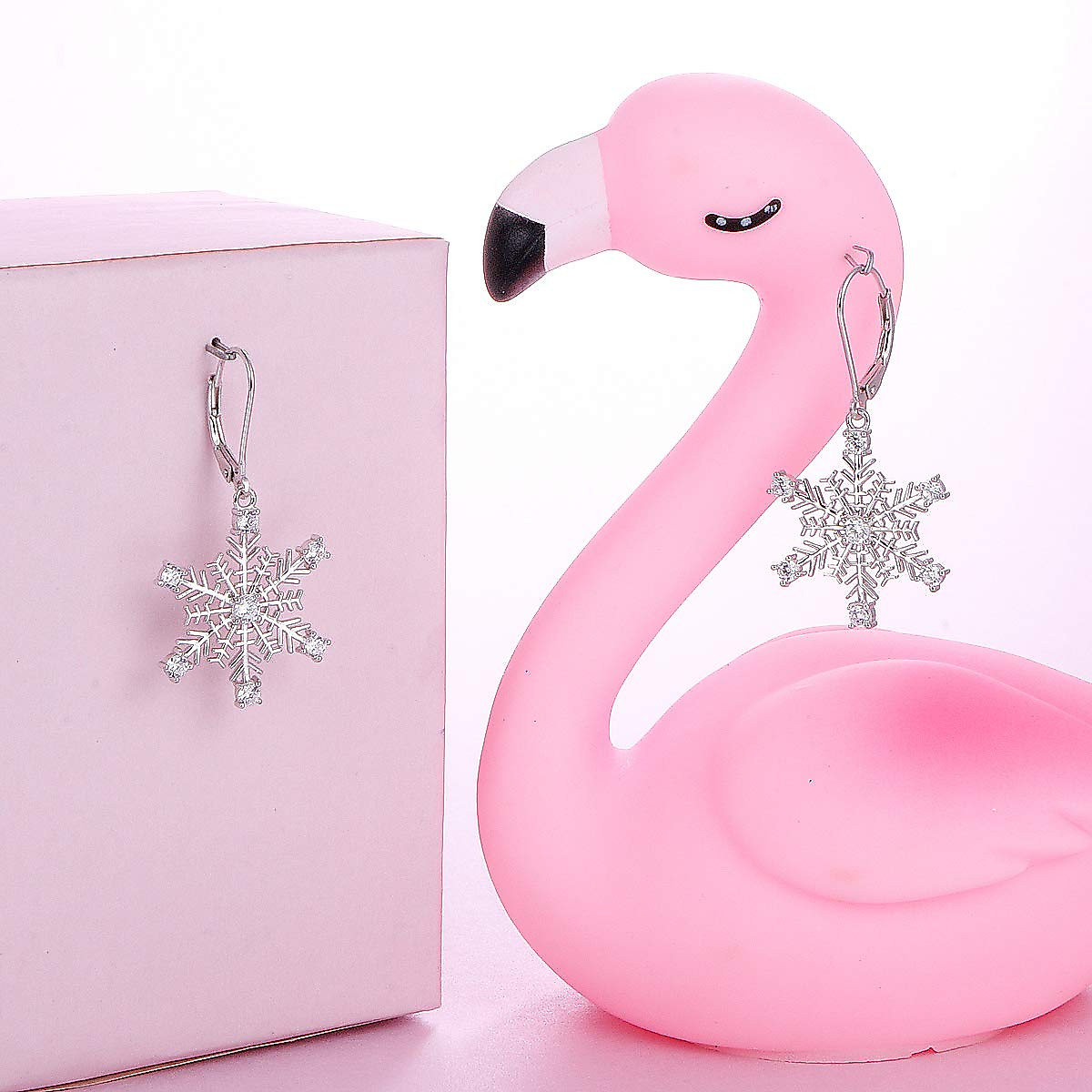 S925 Sterling Silver Snowflake Snow Dangle Drop Leverback Clasp Earrings for Women