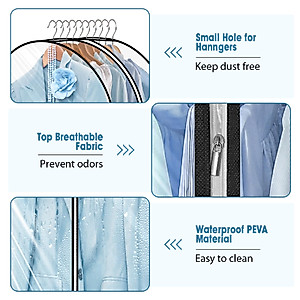 PADOLU 12" Gusseted All Clear Garment Bags for Hanging Clothes Storage 40" Dress Bags for Storage of Coats Sweater, Jacket,Dresses(3 Packs)…