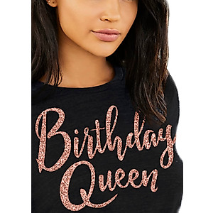 Birthday Tees for Women - Rose Gold Girly Birthday Queen T-Shirt - X-Large - Black Tee(Queen RsG) Blk/XL