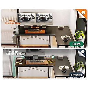 AODK L Shaped Desk, 50 Inch Computer Desk with Storage Bag, Reversible Home Office Desk with Host Stand, Black Corner Table for Bedroom Studio, Modern Wood PC Desk for Study Work