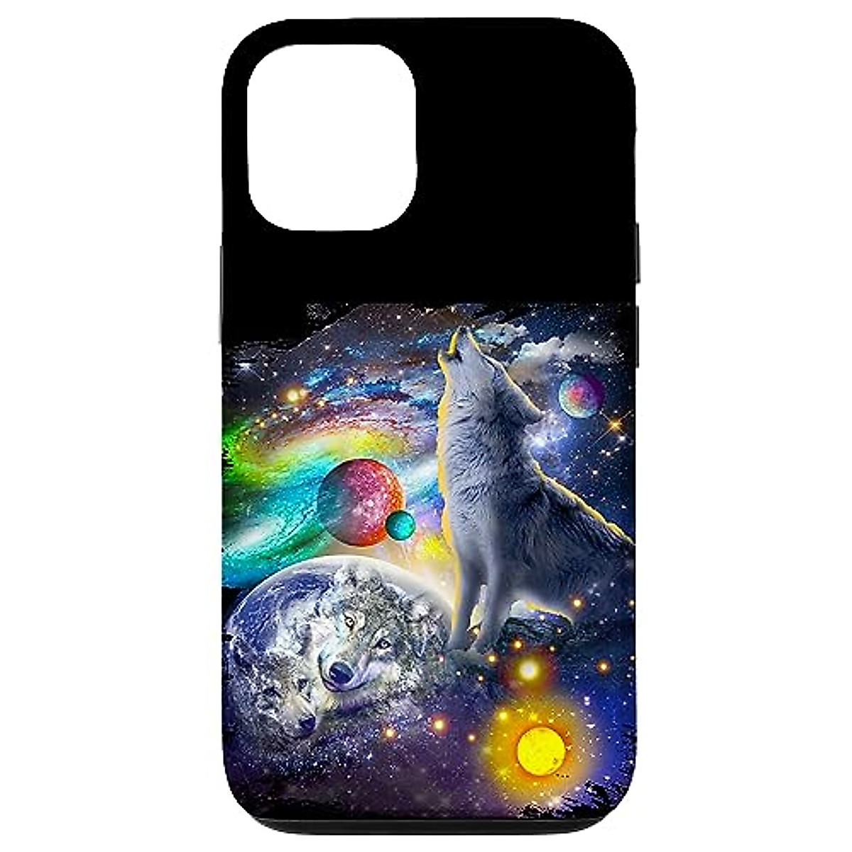 iPhone 12/12 Pro Cosmic Space Wolf, Wolves Family Howling, Reflections Case
