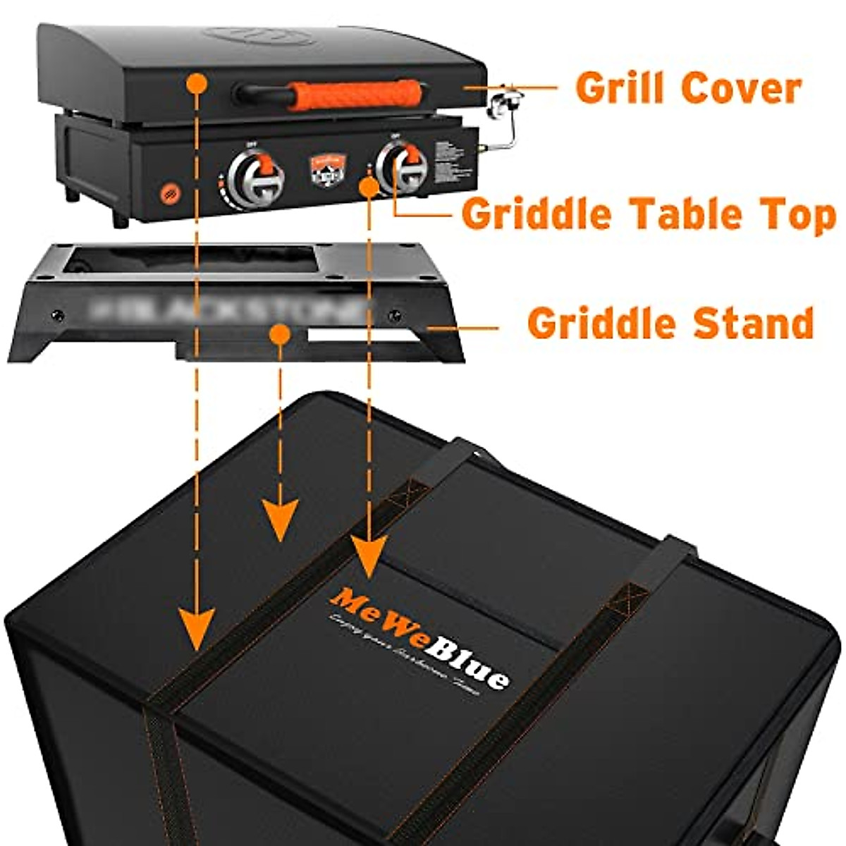 MeWeBlue Griddle Carry Bag Designed for 22” Blackstone Griddle with Lid and Stand, 600D Heavy Duty Waterproof Grill Carry Bag for Blackstone