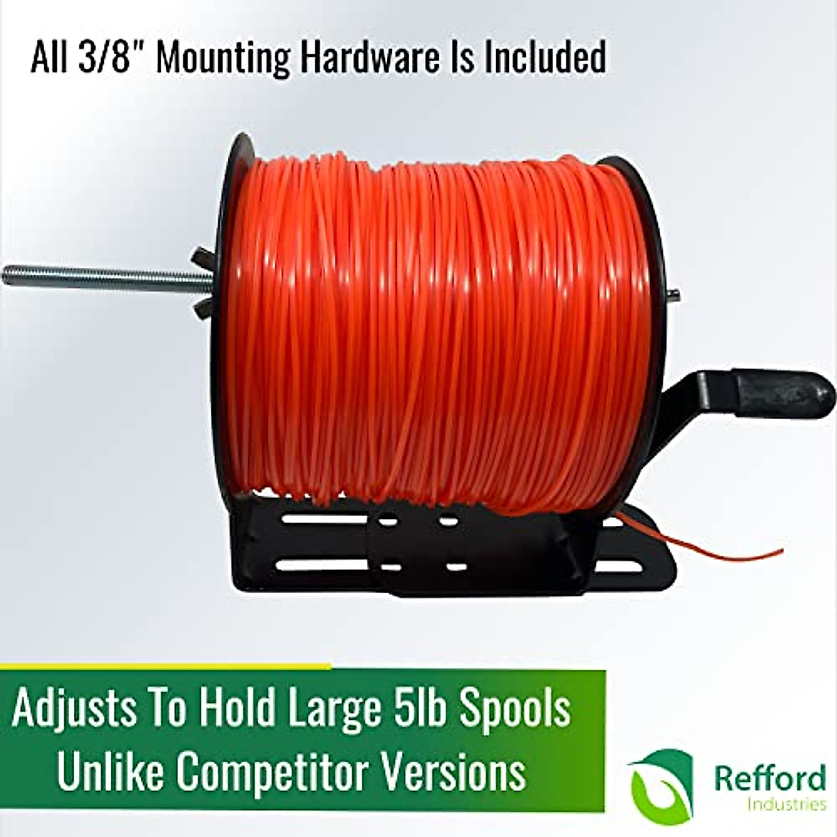 Refford Industries Patent Pending Weed Wacker Line Holder, Holds 5lb Spools Unlike Competitors, Built-in Line Cutter, Upgraded Steel Bolt Locks Spool in Place, Heavy Duty Stainless Steel Bracket