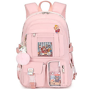 Laptop Backpacks 16 Inch School Bag College Backpack Large Travel Daypack Kawaii Bookbags for Teens Girls Women Students (Pink)