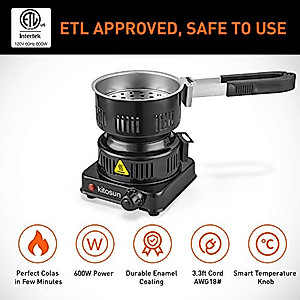 Multipurpose Electric Charcoal Burner - Coal Burner Starter Hot Plate ETL Approved Electric Stove Coconut Starter with Stainless Detachable Tongs, Coals Burner 600W Fast Heating BBQ Kitchen