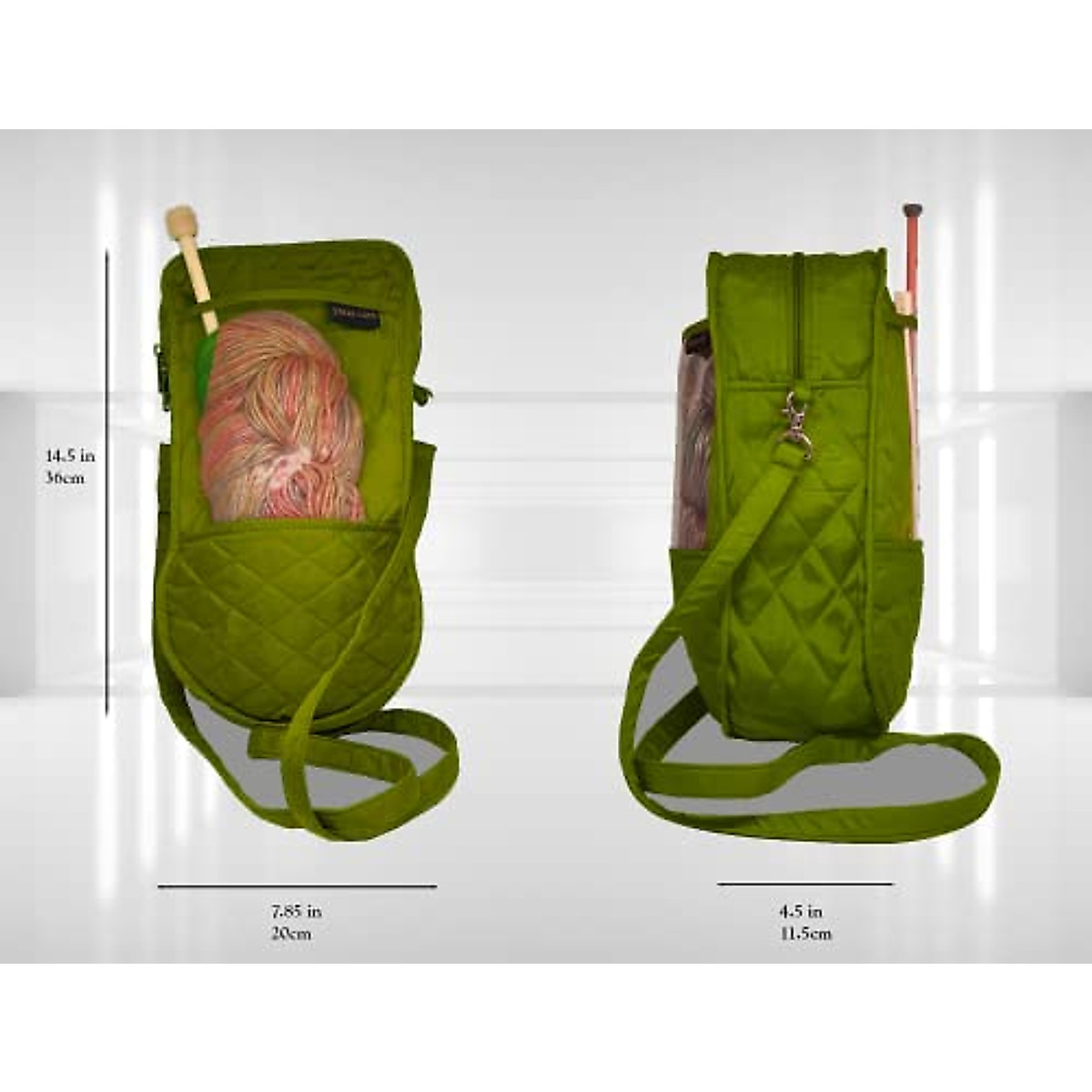 Yazzii Knitting Bag Tote & Yarn Storage Organizer - Yarn and Knitting Project Tote Bag - Stores Yarn, Knitting Needles, Crochet and Knitting Accessories - Green