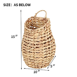 YRMT Water Hyacinth Woven Hanging Basket Wall Hanging Basket Decorative Front Door Basket Decor for Flower Plants Boho 15" x 10"