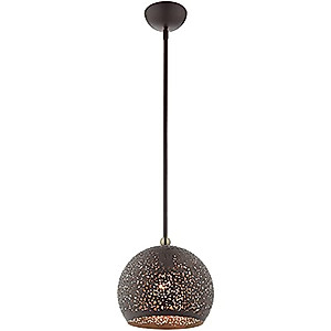 Livex Lighting 49181-07 1 Light Bronze Pendant Black W/ Antique Brass Accents