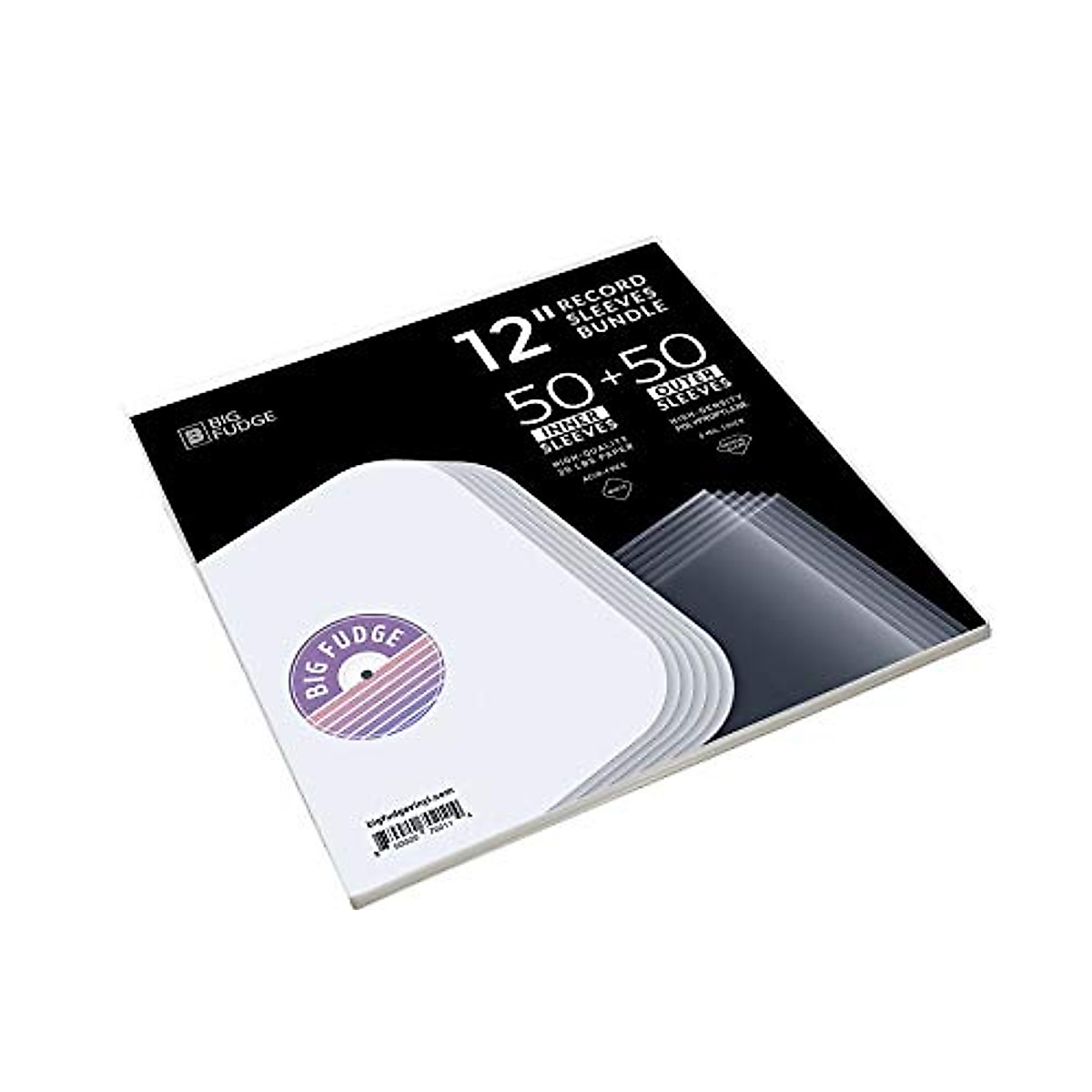 BIG FUDGE Vinyl Record Sleeves Bundle - 50x Record Outer Sleeves Plus 50x Record Inner Sleeves - Crystal Clear Album Sleeves and Rounded Acid Free LP Sleeves for 12" Records