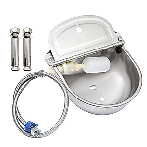 Stainless Steel Automatic Livestock Waterer Dog Waterer Bowl Upgraded Bottom Drain Hole With Water Hose (3/4'') and Float Valve and Two Expansion Screws, for Cattle Horse Goat Sheep Animals Pet