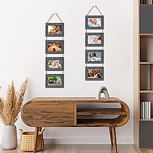 snzimtty Hanging 4 picture frame Collage 4x6,Distressed Wood Farmhouse Finish,Four Photo Frame 4x6 with High Definition Glass for Desk,Grey Wood Grain