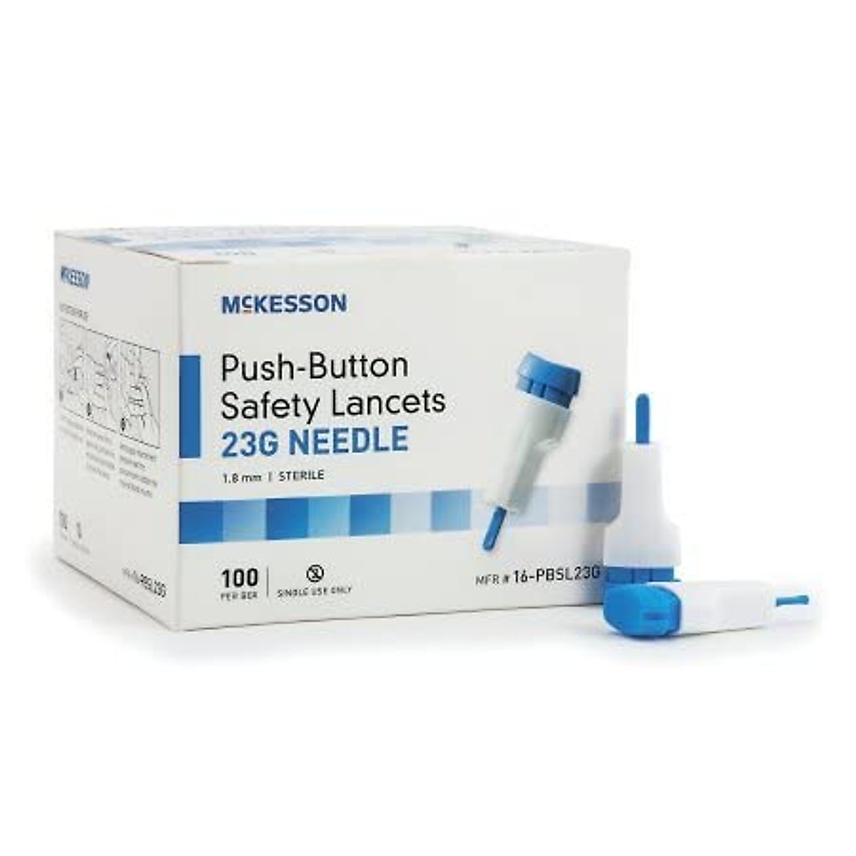 MCK16232400 - Lancet McKesson Push-Button Safety Needle 1.8 mm Depth 23 Gauge Spring-Loaded Push Button