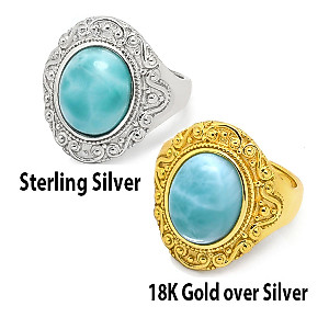 De Buman 18K Gold over Silver Natural Larimar Gemstone Ring