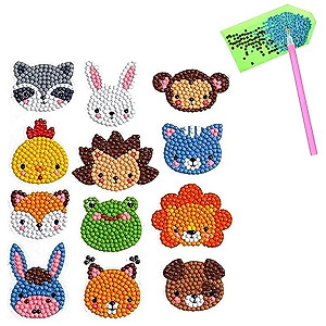cobee 5D Diamond Painting Stickers, 12PCS Diamond Art Mosaic Stickers Animals Gem Diamond Art 5D DIY Diamond Painting Kits Digital Diamond Paint by Numbers Kits for Children Adult Beginners(Style-B)