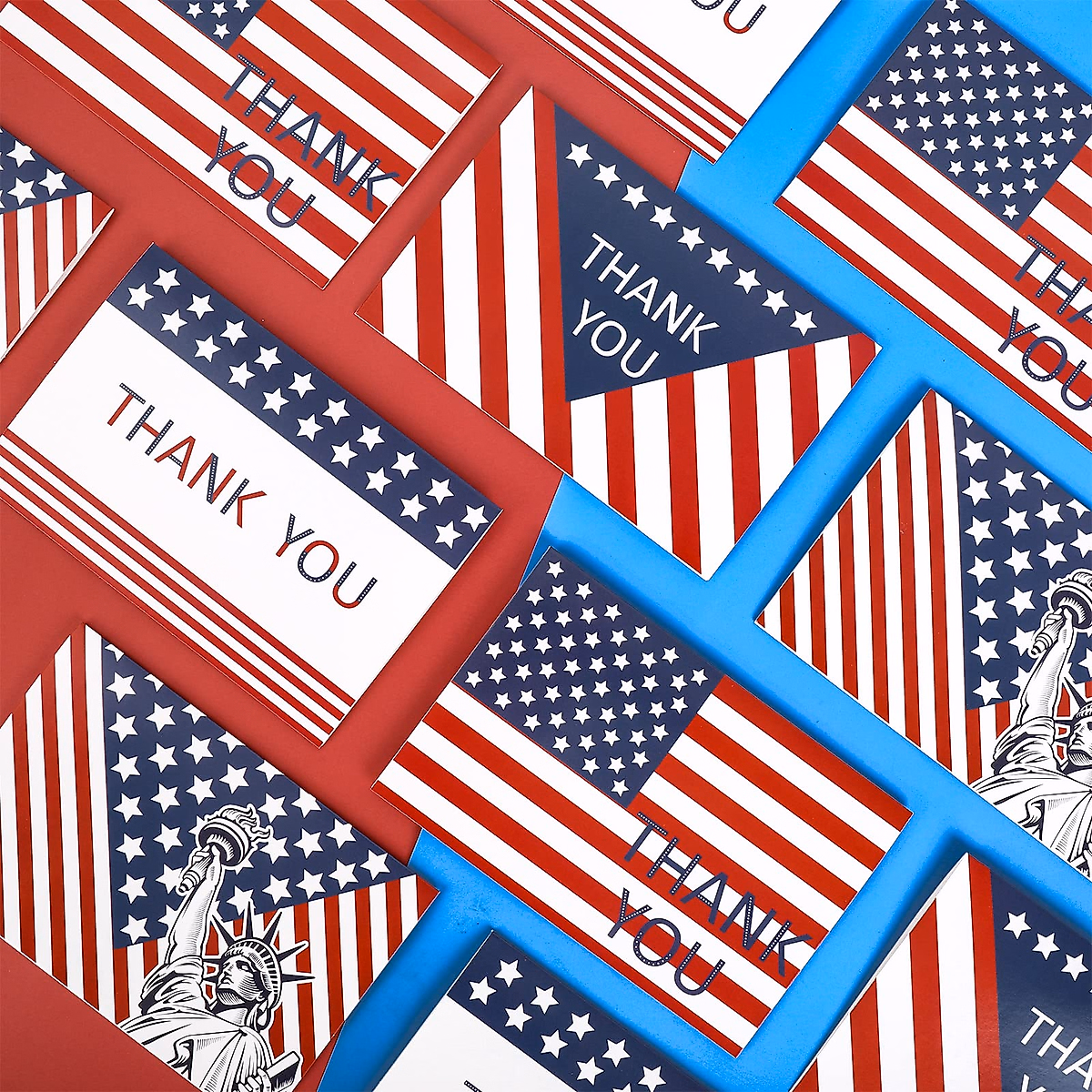 AnyDesign 32 Pack Patriotic Thank You Cards with Envelopes Stickers American Flag Greeting Cards 4th of July USA Note Cards for Party Essentials Independence Day and All Occasions
