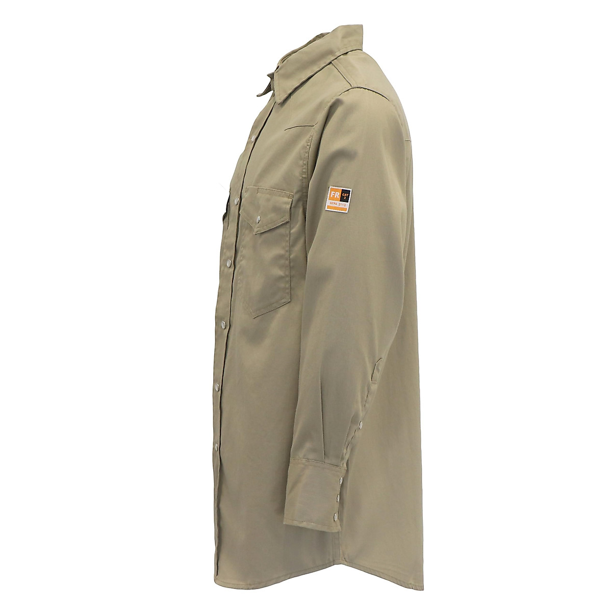 KONRECO FR Shirts for Men Long Sleeve Flame Resistant Pearl Snaps Cotton Men's Welding Shirts Khaki- Size L