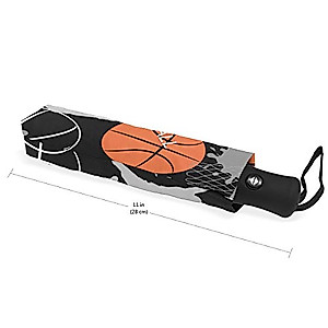 AUUXVA 3 Folds Auto Open Close Umbrella Sport Ball Basketball Windproof Travel Lightweight Rain Umbrella Compact for Boys Girl Men Women