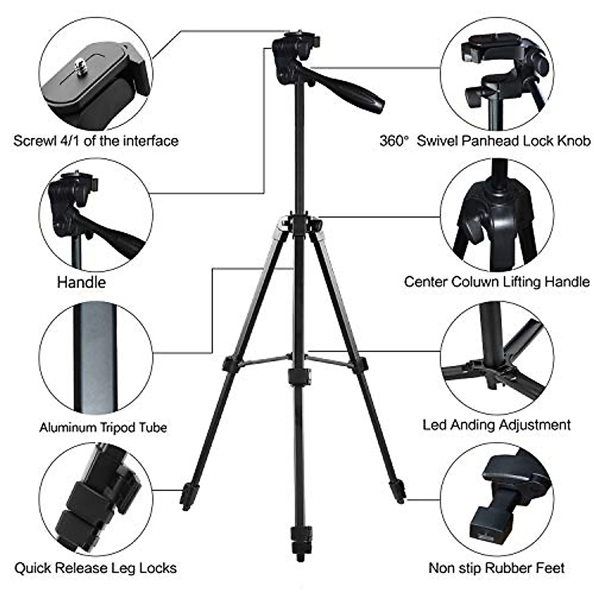 teefeet Phone Tripod, 54 inch Light Travel Tripod, with Mobile Phone Holder Adapter/Remote Shutter/Carry Bag for Selfie, Suitable for Video, Live Broadcast, Video Blog, Tiktok (Black)