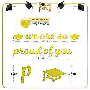 HOUSE OF PARTY We Are So Proud of You Graduation Banner 2024-6 Feet | Shiny Gold Congratulations Banner for Graduation Decorations Class of 2024 | Congrats Grad Banner for Graduation Party Decor