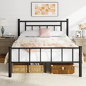 SUNLEI Full Size Metal Bed Frame with Headboard/Footboard, Mattress Foundation for Storage, Steel Slats Support, Noise Free, No Box Spring Needed, Easy Assembly, Vintage Victorian Style