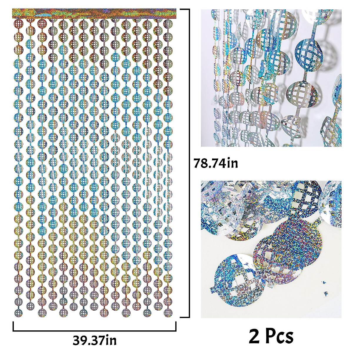 Disco Ball Foil Curtain for Last Disco Bachelorette Party Decorations,Disco Ball Backdrop Curtain,Disco Party Photography Backdrop Curtains (2 Pack)