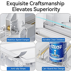 LAMU Drink Organizer for Fridge Automatic Pusher Glide Soda Can Dispenser Width Adjustable Pop Can Holder Beverage Organizer for Refrigerator 14.96"D Adjustable for 6-20oz (White 5 Rows)