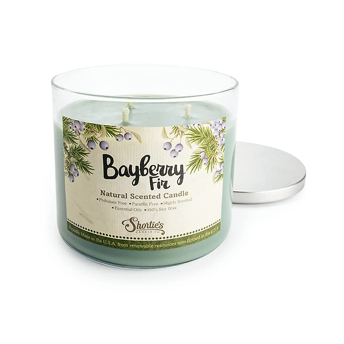 Bayberry Fir Natural 3 Wick Candle, Essential Fragrance Oils, 100% Soy, Phthalate & Paraben Free, Clean Burning, 14.5 Oz.