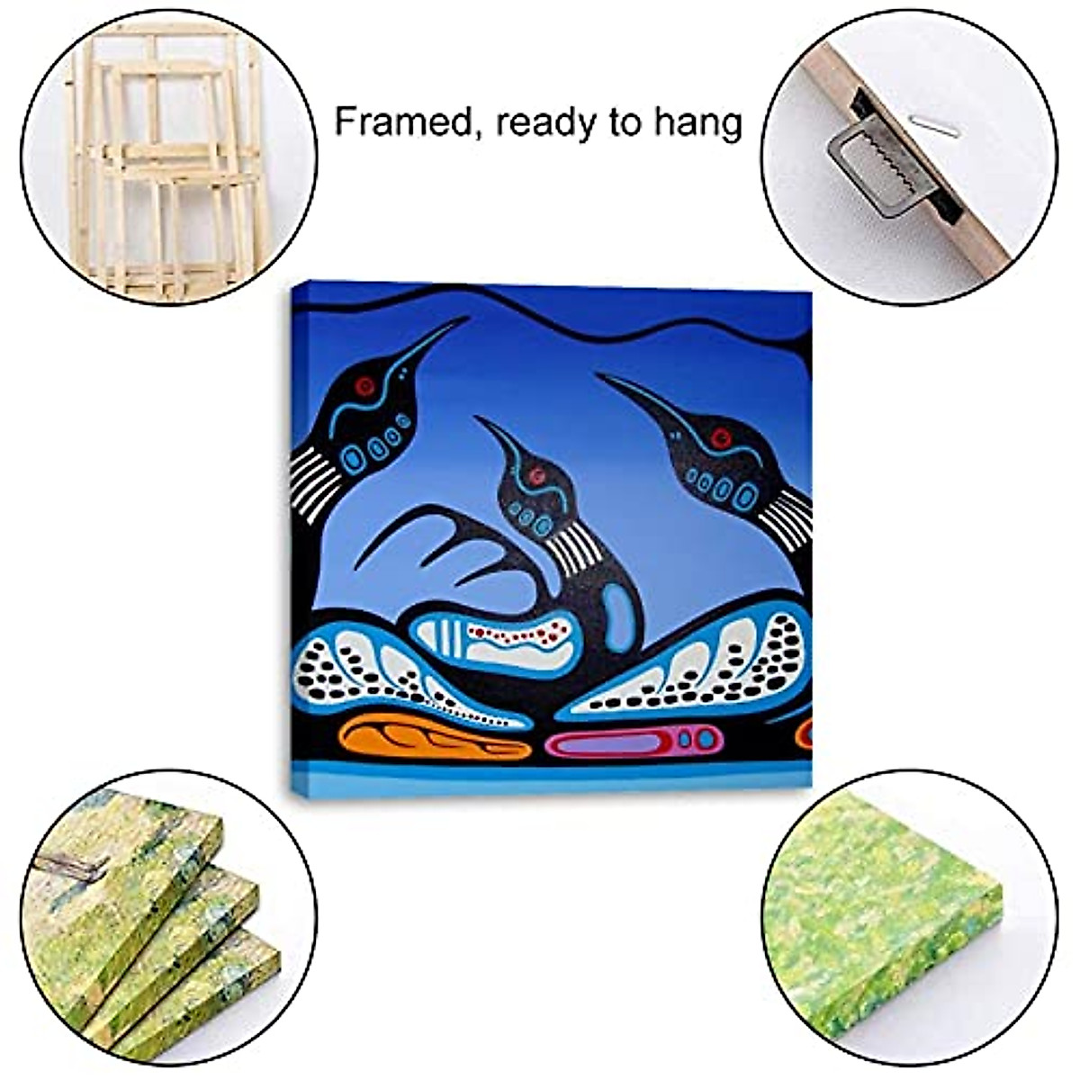 Framed Canvas Wall Art Birds Loons Oil Painting Artwork Picture Posters Wall Decor for Living Room Bedroom Bathroom Office Home Decoration