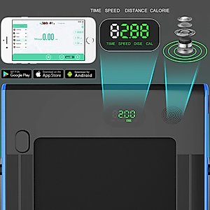 GYMAX Walking Pad, 2.25HP Foldable Treadmill with LED Display, Remote & Smart App Control, 2 in 1 Under Desk Treadmill, Portable Compact Folding Treadmill for Small Space/Home/Office (Shiny Blue)