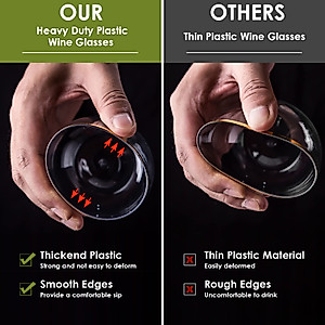 eventpartener 32 Pack Disposable Stemless Wine Glasses, 12 OZ Plastic Wine Cups, Gold Rim Unbreakable Wine Glasses, Whiskey Cocktail Glasses, Shatterproof Clear Drinking Glasses for Party, Wedding