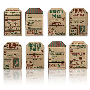 Natural Kraft from Santa Claus Stickers, 2” x 3” Inch Christmas Gift Tags 100 Total Labels