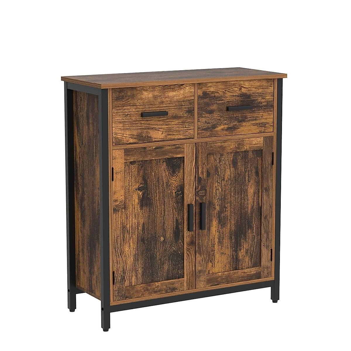 usikey Storage Cabinet with 2 Drawers & Adjustable Shelf, Freestanding Storage Cabinet, Sideboard, Accent Cupboard for Living Room, Entryway, Kitchen, Brown