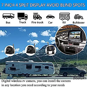 Wireless Backup Camera for RV Truck Trailer Camper Digital 3 Rear/Side View Cameras & HD 1080P 4 Splits 7" Screen with Adapter for Furrion Pre-Wired Night Vision IP69 Waterproof 170° Wide View Angle