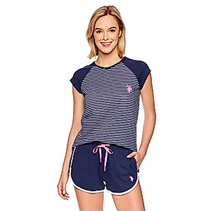 U.S. Polo Assn. Summer Pajamas for Women Plus Size - Logo PJ Set for Women with Tee and Shorts - Lounge Sets (Navy, 3X)