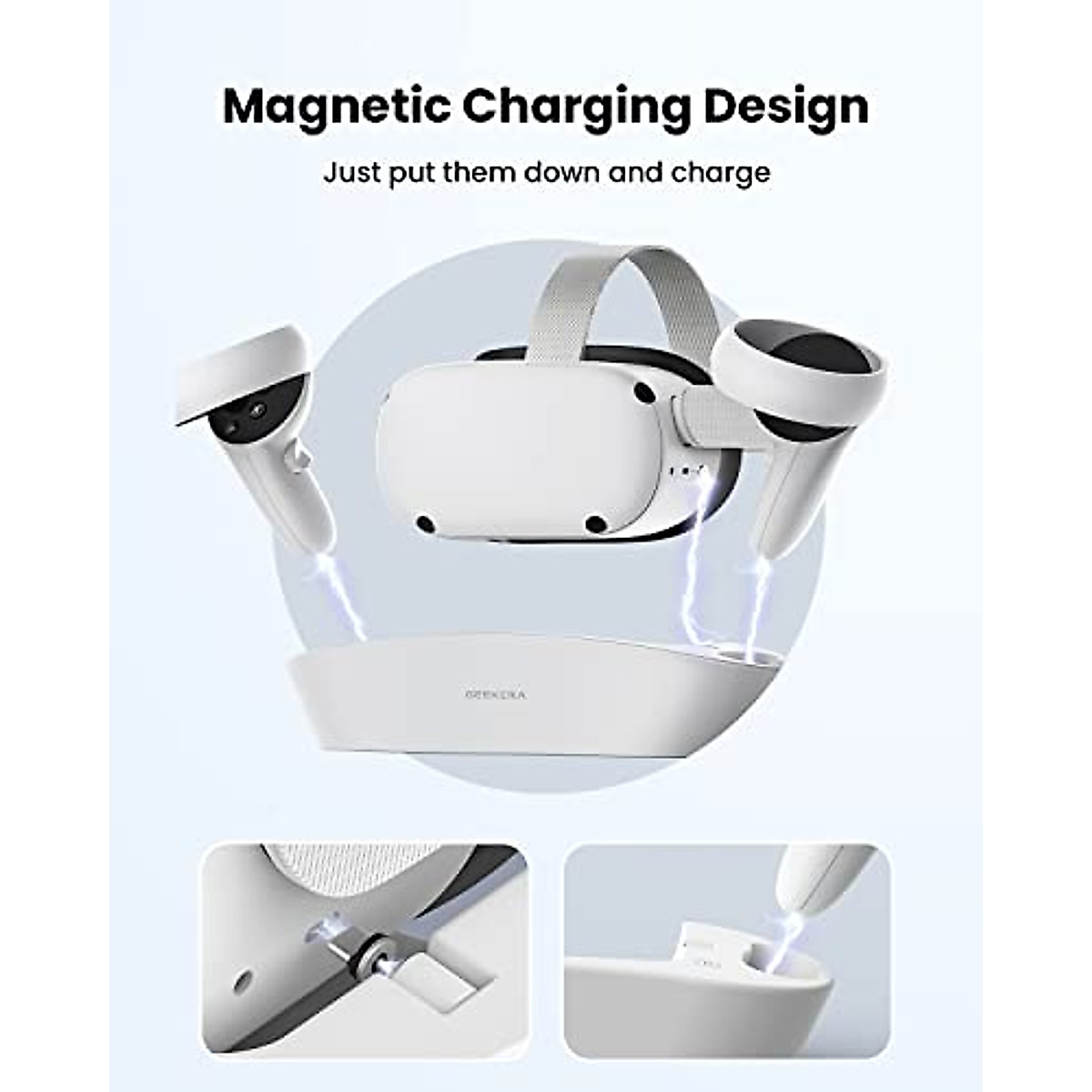 GEEKERA Charging Dock for Oculus Quest 2, Magnetic Charging Station for Meta Quest 2 VR Headset & Controllers, VR Accessories with 2 Rechargeable Batteries, USB C Charger, Fast Charging