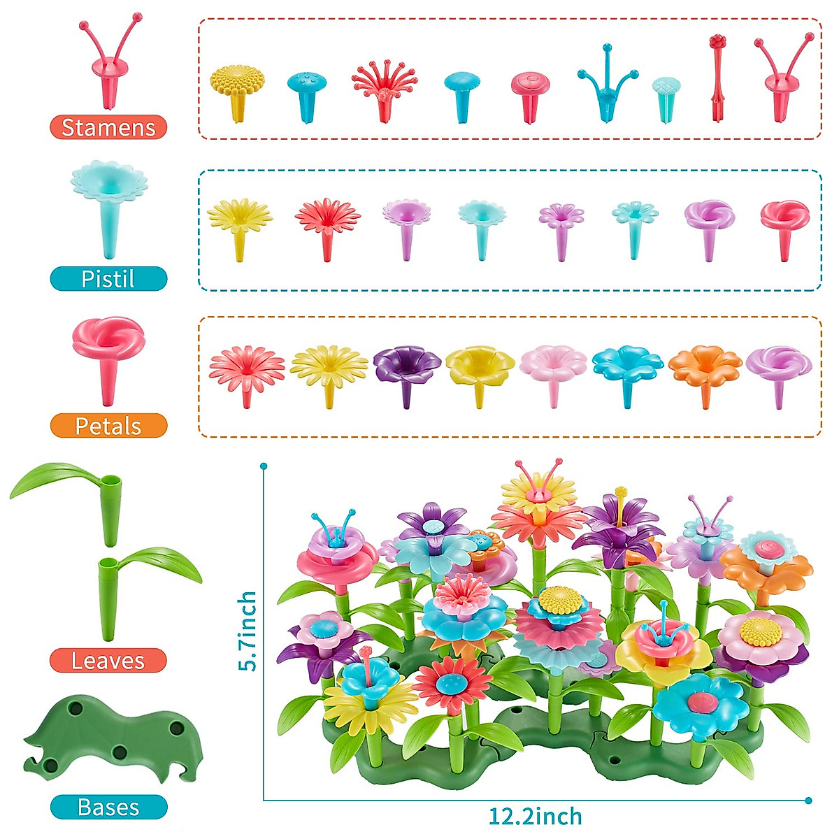 Bu-buildup BBU.01.002 Flower Building Toys, Garden Building Block, Pretend Gardening Toy, Creative Play Toy, 98 PCS Early Educational Toy, Build a Bouquet Floral Arrangement Playset for Kids 3 & Up