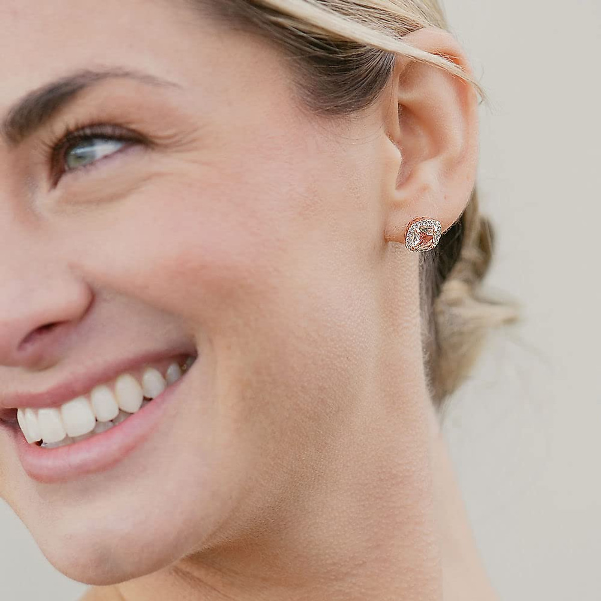 NYC Sterling Women Rose Gold Plated Cubic Zirconia Cushion Simulated Morganite Halo Stud Earring (Cushion)