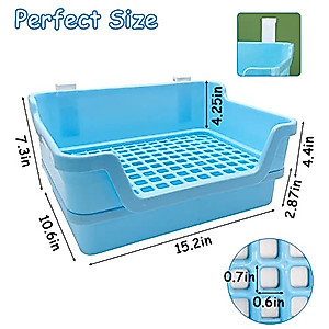 PINVNBY Extra Large Rabbit Litter Box Small Animal Potty Trainer Huge Bunny Litter Pan Plastic Pet Corner Toilet with Mash for Adult Guinea Pigs Chinchillas Ferrets (Blue)