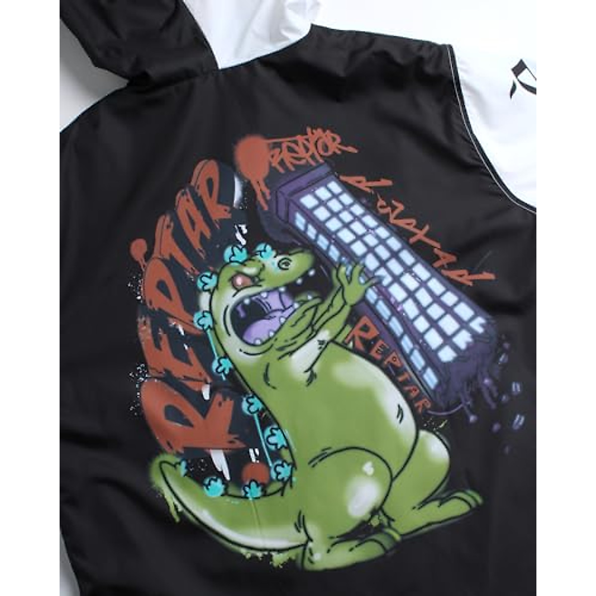 Nickelodeon Men's Jacket - Lightweight Hooded Windbreaker Coat - Vintage Novelty Streetwear for Men: SpongeBob Rugrats (S-XL), Size X-Large, Rugrats Black