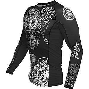 Hardcore Training Koi Men's Rash Guard Compression Long Sleeve Jiu Jitsu MMA No-Gi Tight BJJ Grappling Base Layer Combat Black/Black