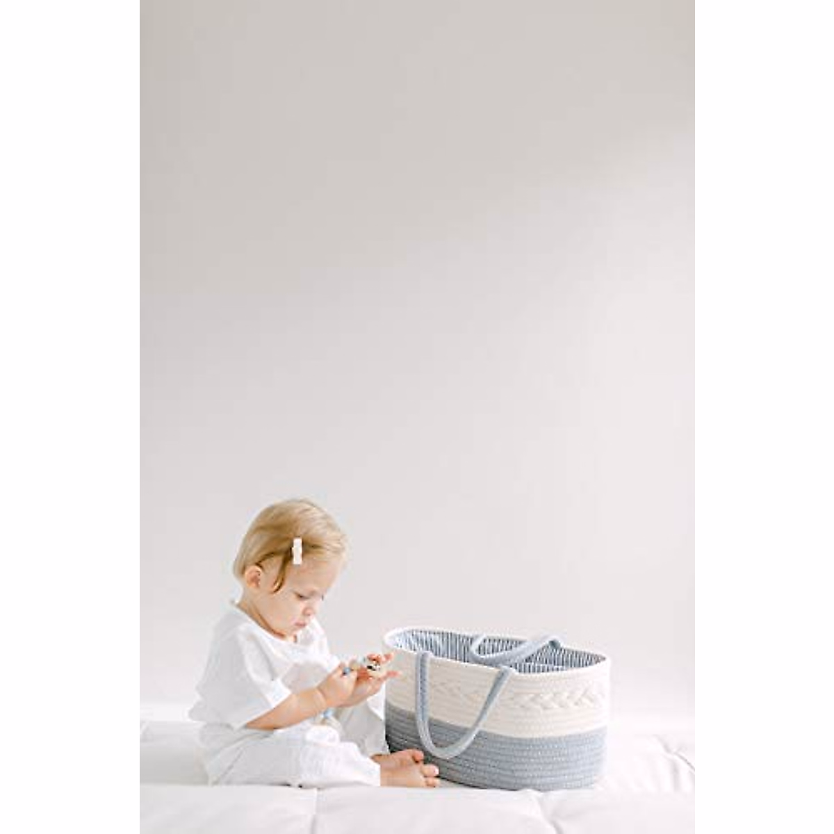 Stroller Society Diaper Caddy Organizer for Baby, Nursery Storage Basket, Cotton Rope Storage Basket (Gray)