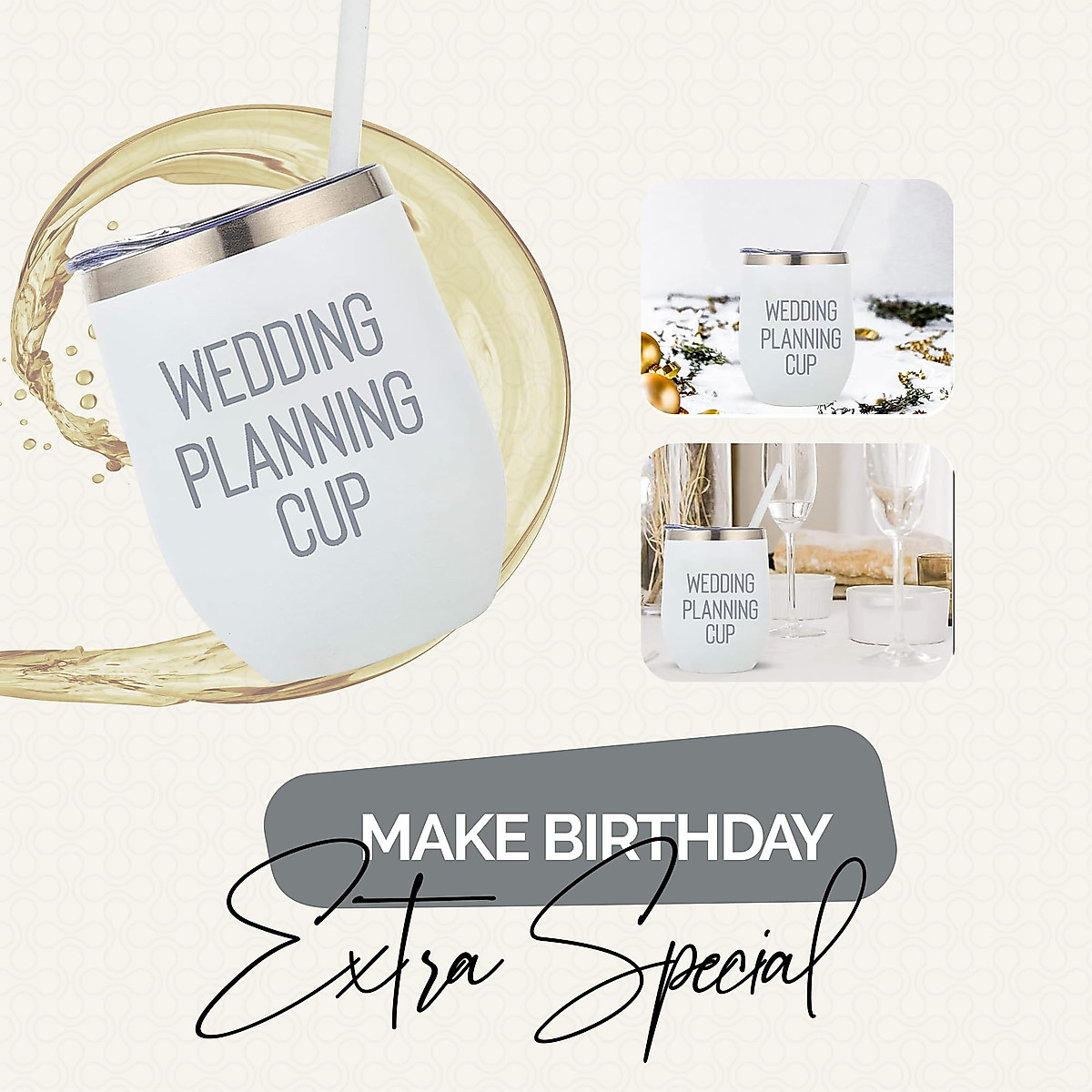 Wedding Planning Cup - Great Engagement Gifts for Women - 12oz Future Mrs. Cup Wine Tumbler with Lid and straw! Perfect Engagement Gift For her, Gifts for Bride Wine Glass, or Fiance Gifts for Her