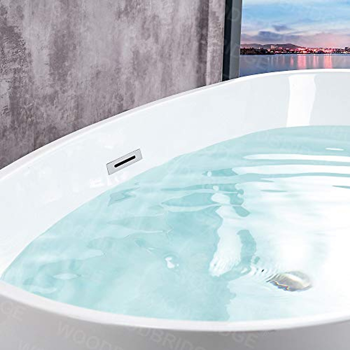 WOODBRIDGE 59" Freestanding White Acylic Soaking Bathtub with Chrome Drain and Overflow,BTA1518 -C-Drain &O